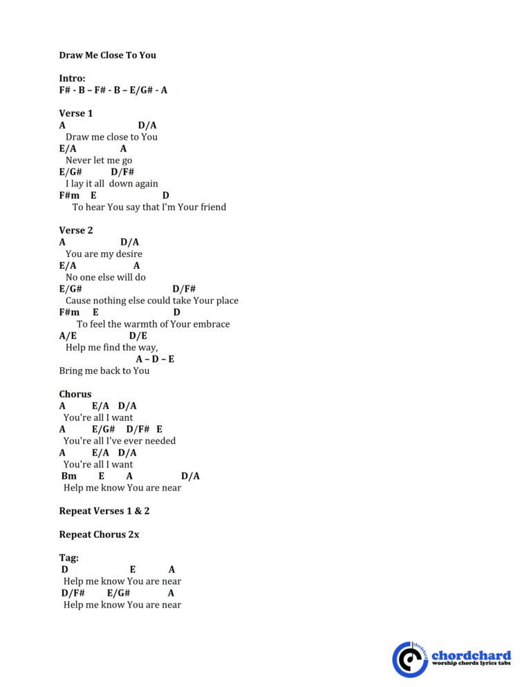 Draw Me Close To You by Michael W. Smith Chords and Lyrics - chordchard ...