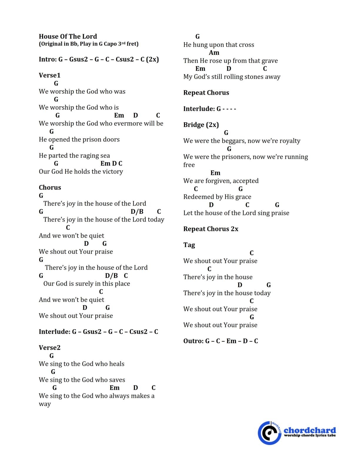 House Of The Lord by Phil Wickham Free Chords Lyrics