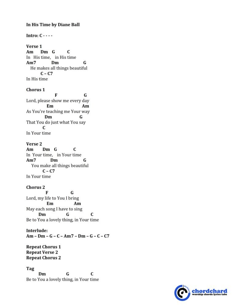 In His Time by Diane Ball Free Chords and Lyrics