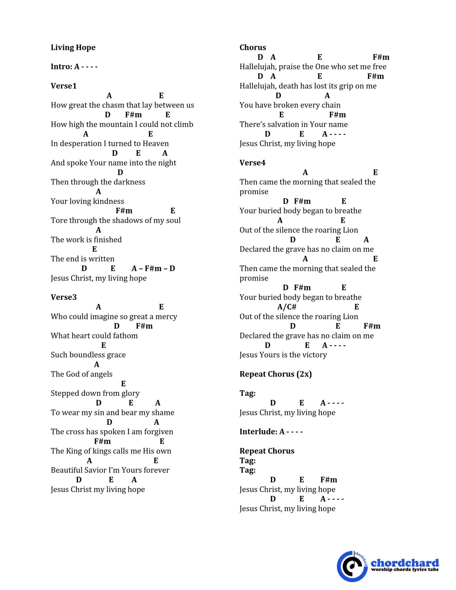 Living Hope by Abigail Ginsterblum Chords and Lyrics - chordchard.com ...