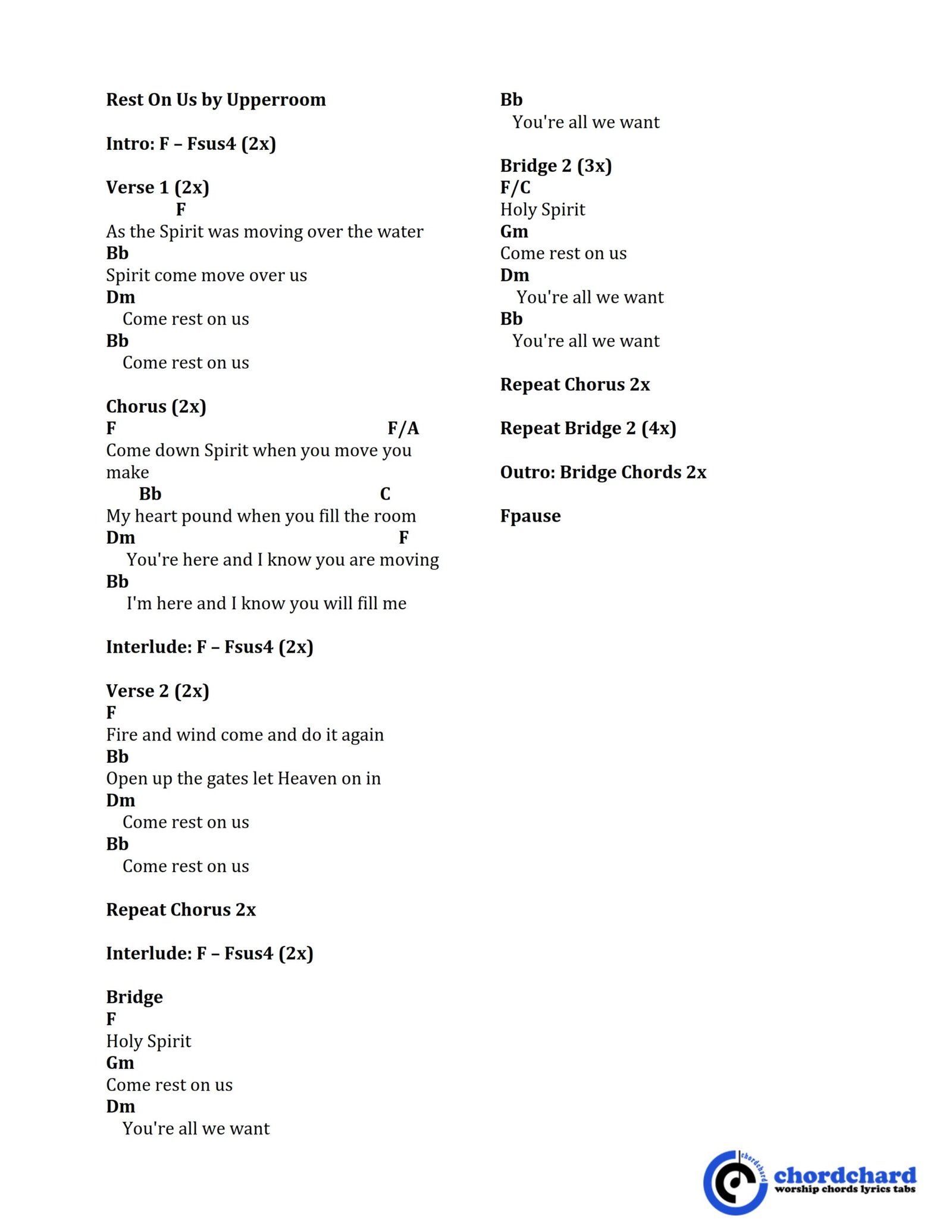 Rest On Us by Upperroom Chords and Lyrics - chordchard.com - Worship ...