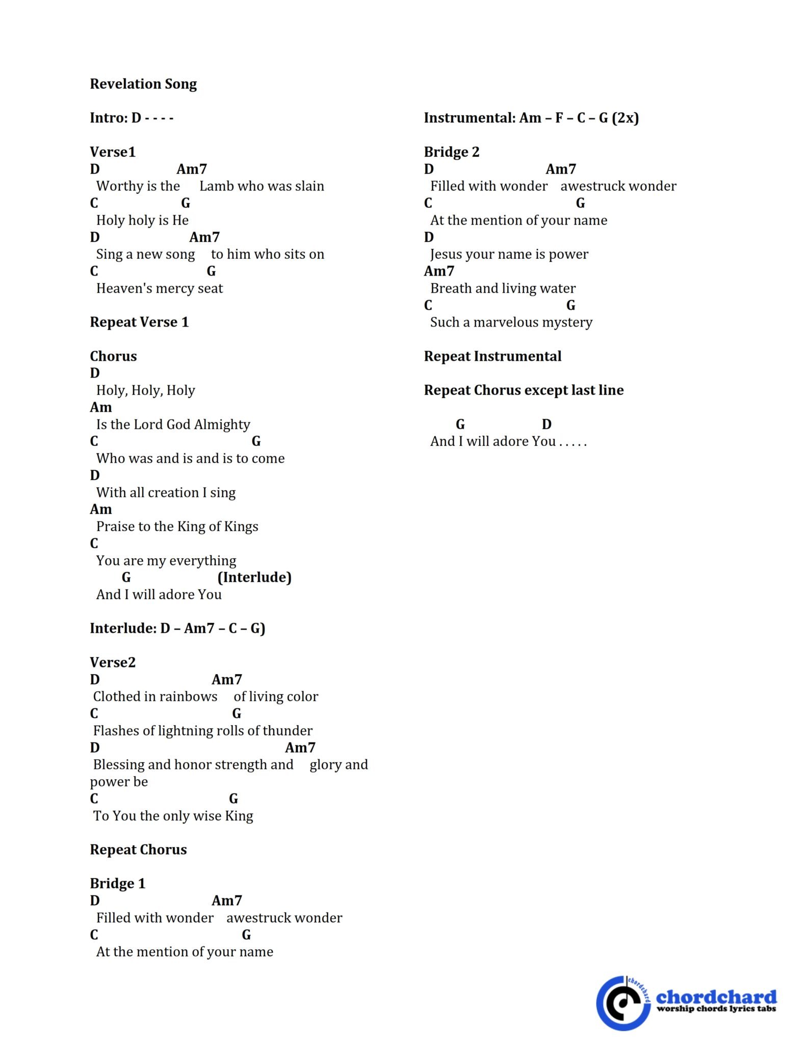 Revelation Song by Kari Jobe Chords and Lyrics - chordchard.com ...