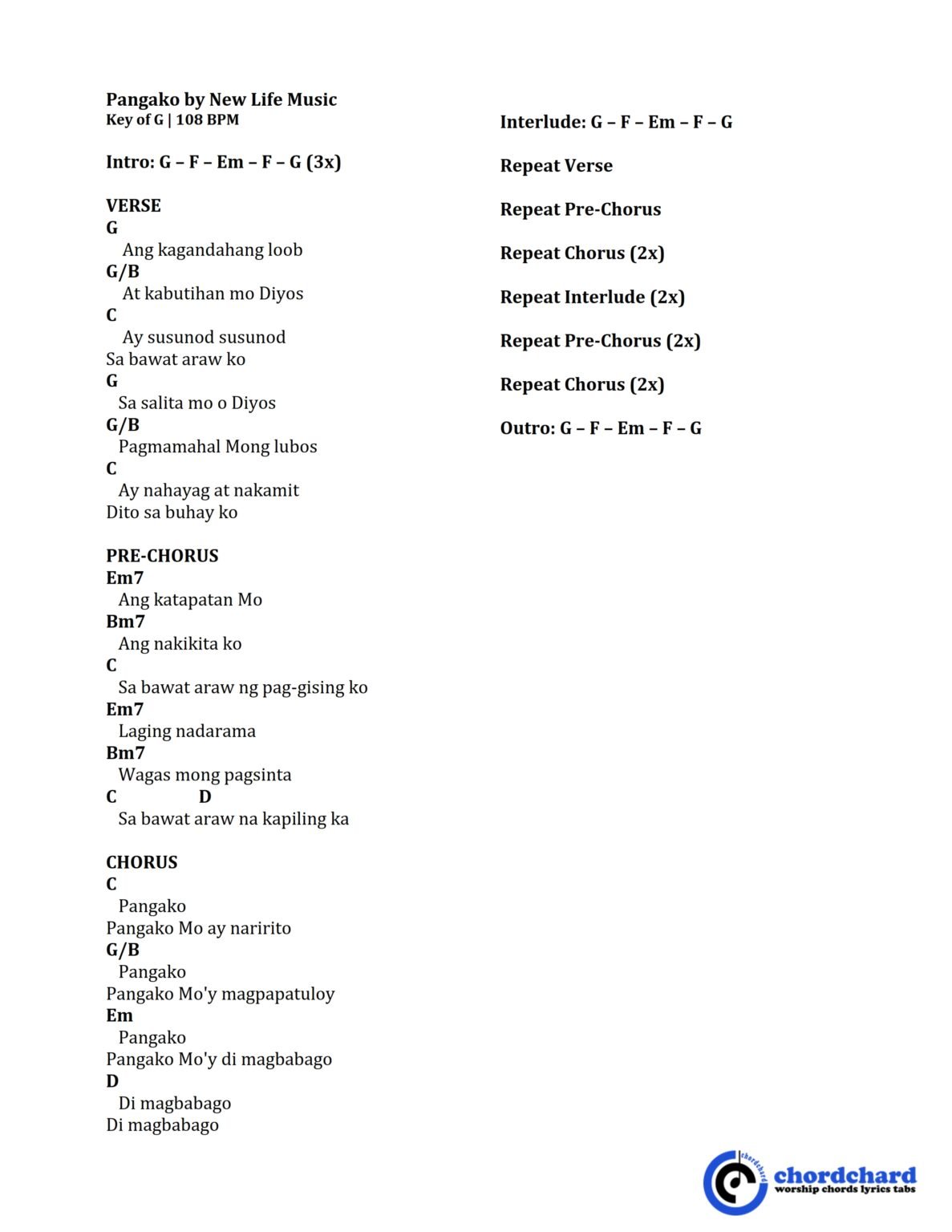 Pangako Free Chords and Powerful Lyrics by New Life